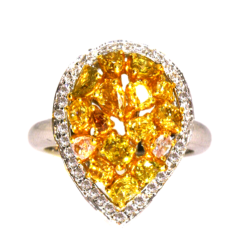 Real 1.98ct Natural Fancy Intense Yellow Diamond Engagement Ring 18K ...