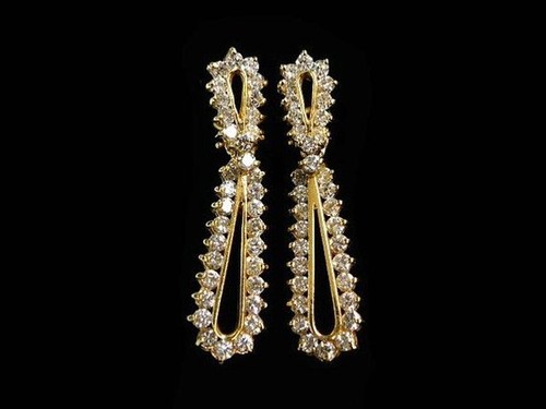 2 Ct Round Cut Moissanite Dangle Drop Omega Back Earrings 14K Yellow ...