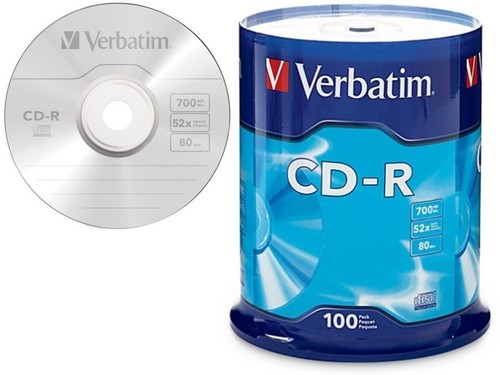 100 x Verbatim Brand Blank CD Discs CD-R Spindle 52x 700MB 80min CDs ...