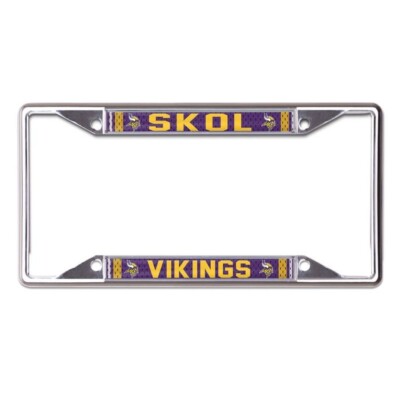 MINNESOTA VIKINGS CHROME METAL LICENSE PLATE FRAME HIGH QUALITY DOMED ...