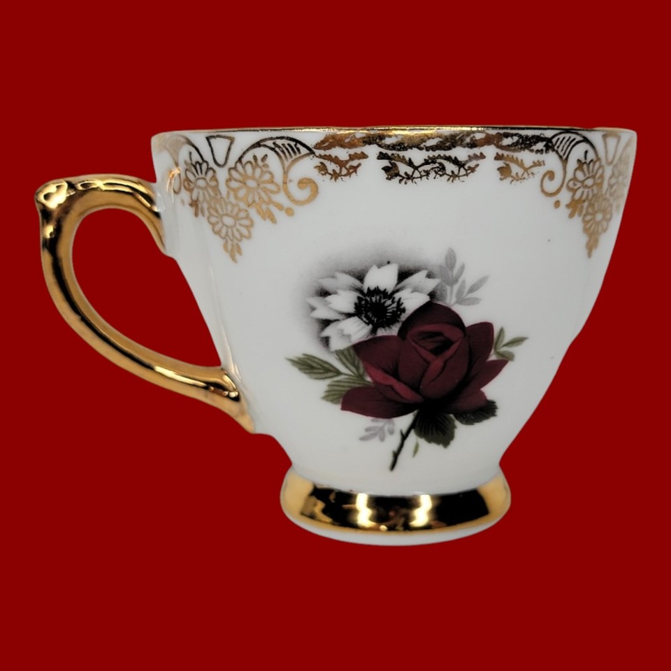 Sutherland Fine Bone China Vintage Cup w/Red Rose & Gold Trim ...