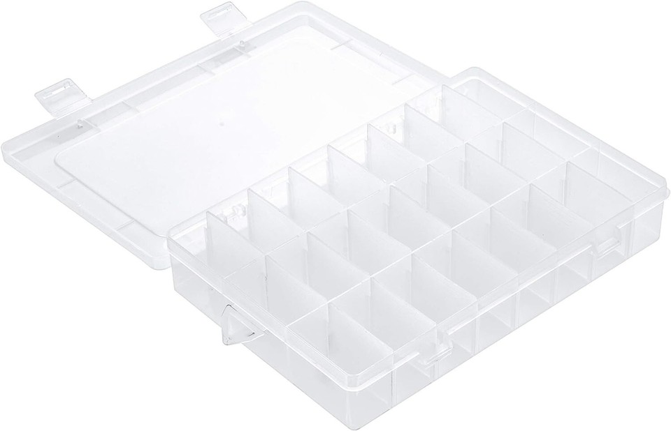 24 Grids Clear Plastic Organizer Box Storage Jewelry Box w/ Adjustable ...