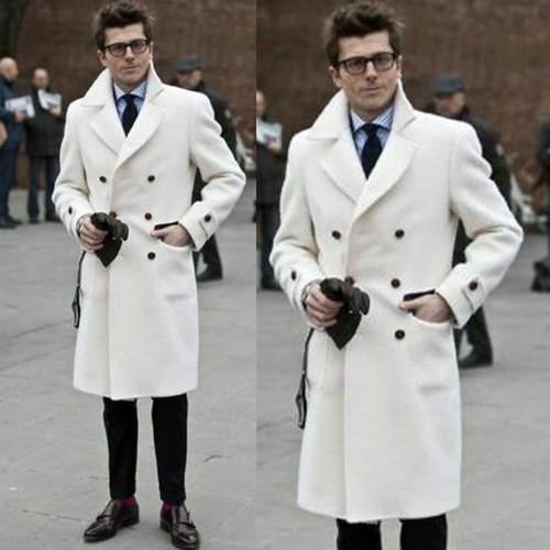 White Wool Men Long Jackets Suit Double-Breasted Overcoat With Matching ...
