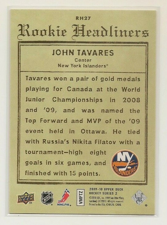 2009-10 Upper Deck - Rookie Headliners #RH27 John Tavares (RC) for sale ...