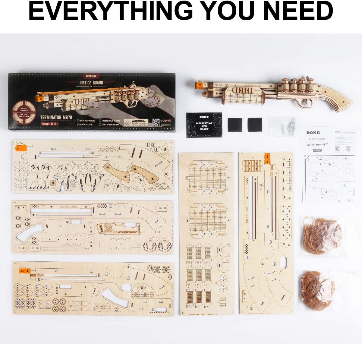 ROKR Wooden Gun Model Buidling Kits Shotgun 3D Puzzle Terminator kids ...