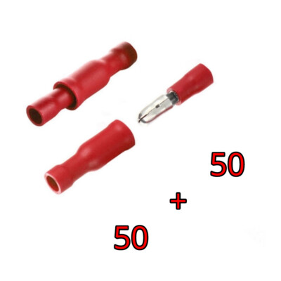 100x Electrical Wire Terminals Crimp Bullet 4mm Connectors Red 50+50 ...