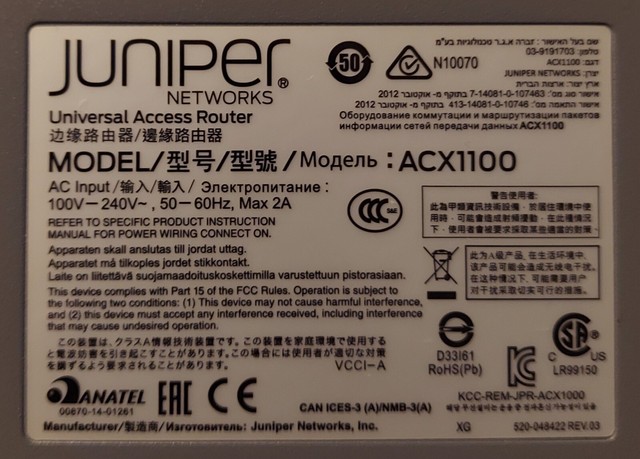 Juniper Networks 61440 Mbps Wired Router (ACX1100-AC) for sale online ...