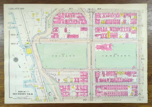 Vintage 1916 TRINITY CEMETERY UPTOWN MANHATTAN NEW YORK CITY Map ~ G.W ...