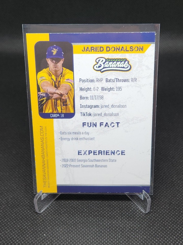 Jared Donalson Signed Savannah Bananas Team Set card 2023 autographed ...
