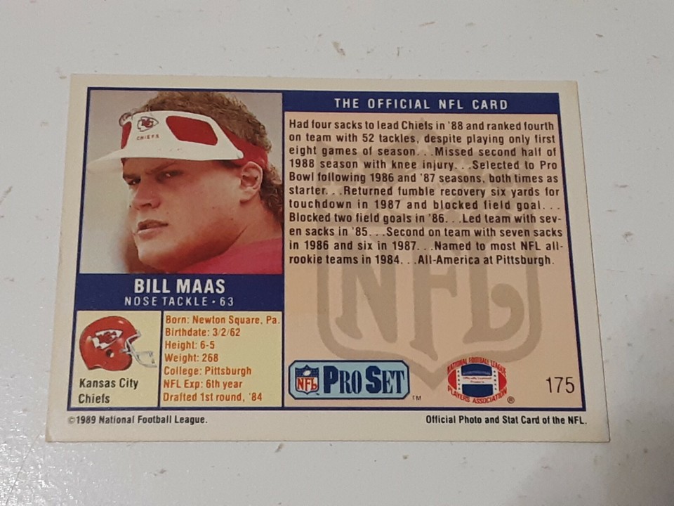 Bill Maas Kansas City Chiefs 1989 Pro Set Autograph Card #175 READ ...
