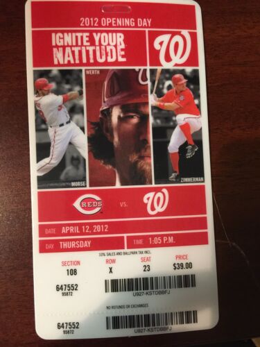 2012 WASHINGTON NATIONALS VS CINCINNATI REDS OPENING DAY TICKET STUB 4 ...
