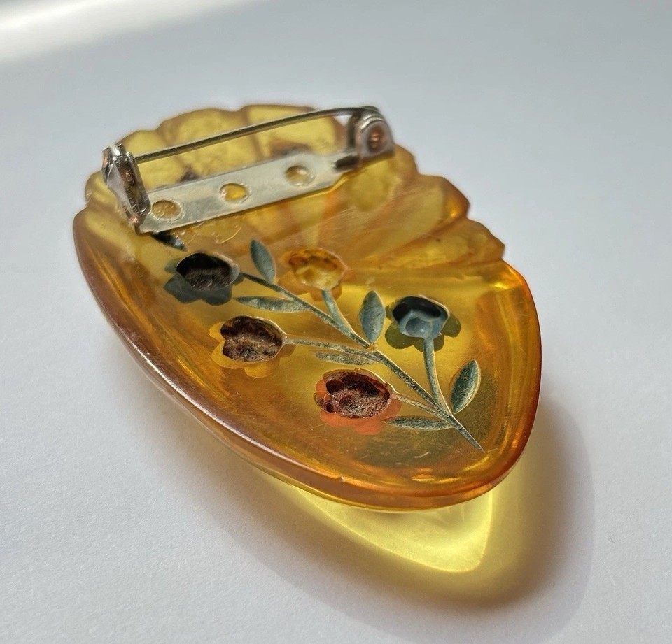 Vintage Floral Lucite Brooch with Carved Detail | eBay