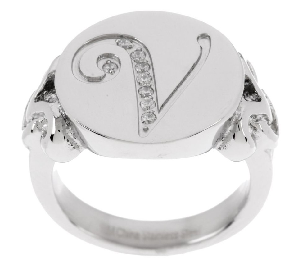 QVC Steel by Design Stainless Steel Crystal Engraved Initial Letter ...
