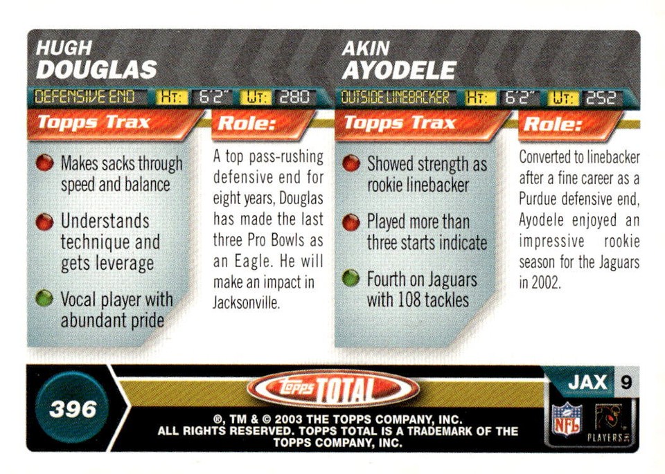 2003 Topps Total #396 Akin Ayodele / Hugh Douglas | eBay
