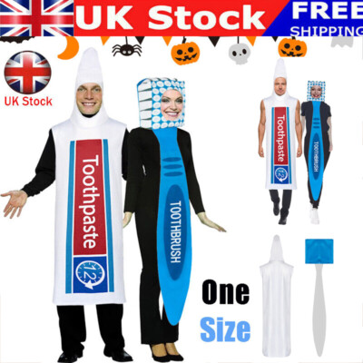 Toothbrush and Toothpaste Costume Couple Halloween Fancy Dress Adult ...