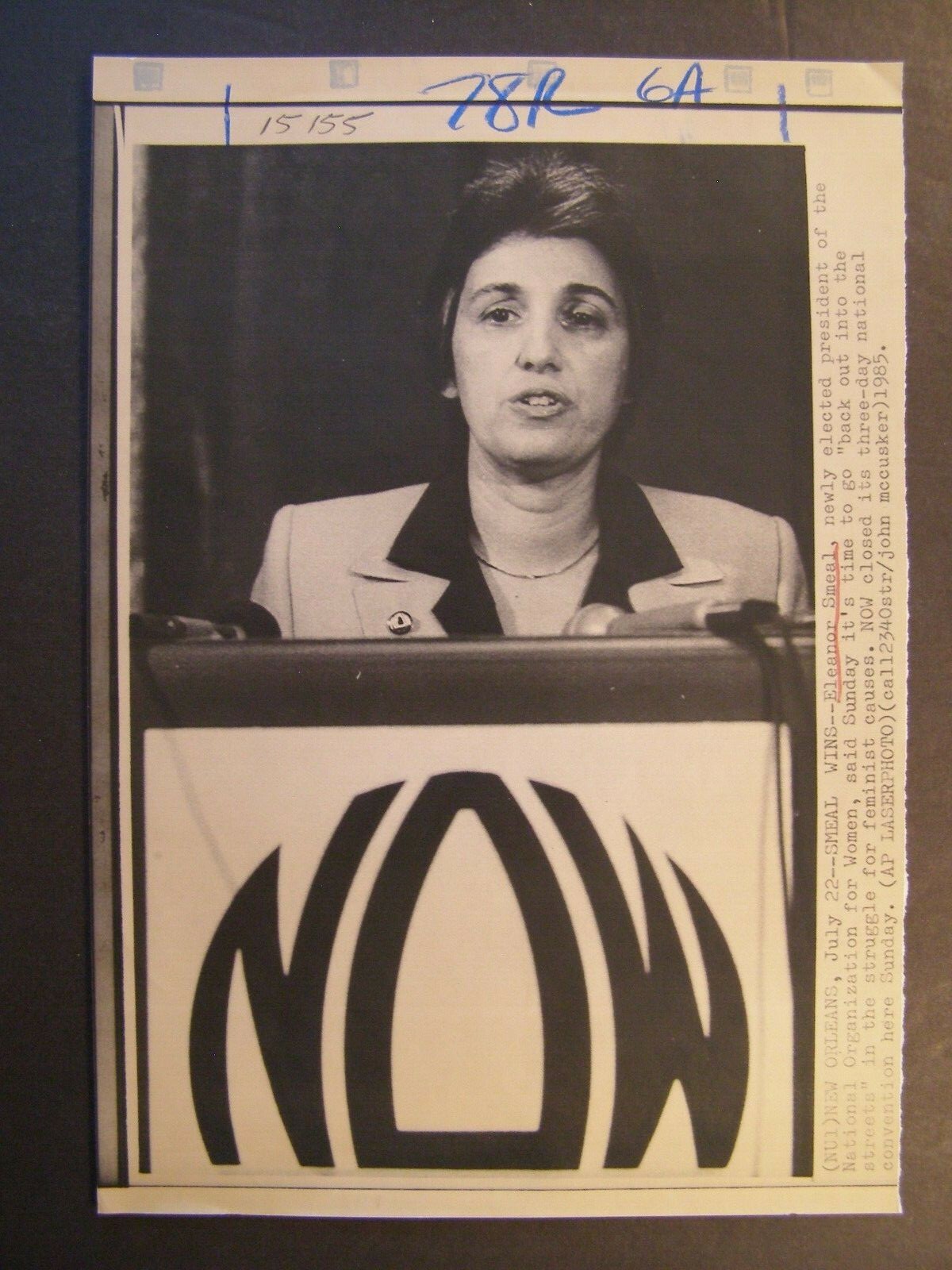 Wire Press Photo 1985 Eleanor Smeal New President of National Org for ...