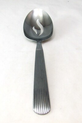 Unknown Maker Stainless Steel Ridges Ribbed Pierced Table Serving Spoon ...