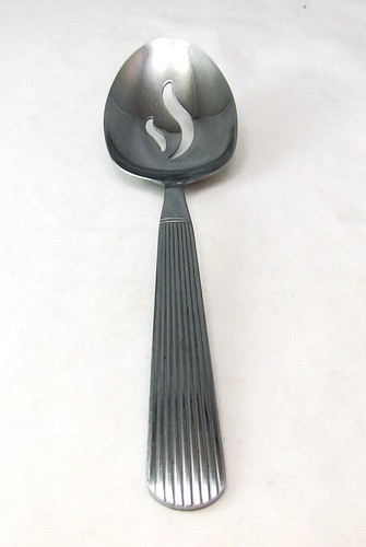 Unknown Maker Stainless Steel Ridges Ribbed Pierced Table Serving Spoon ...