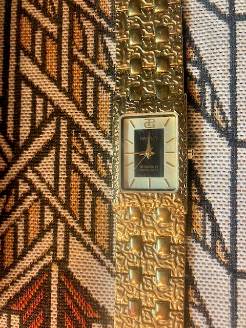 Paolo Gucci Watch ~ gold tone beautiful TANK nugget wrist band Quartz ...