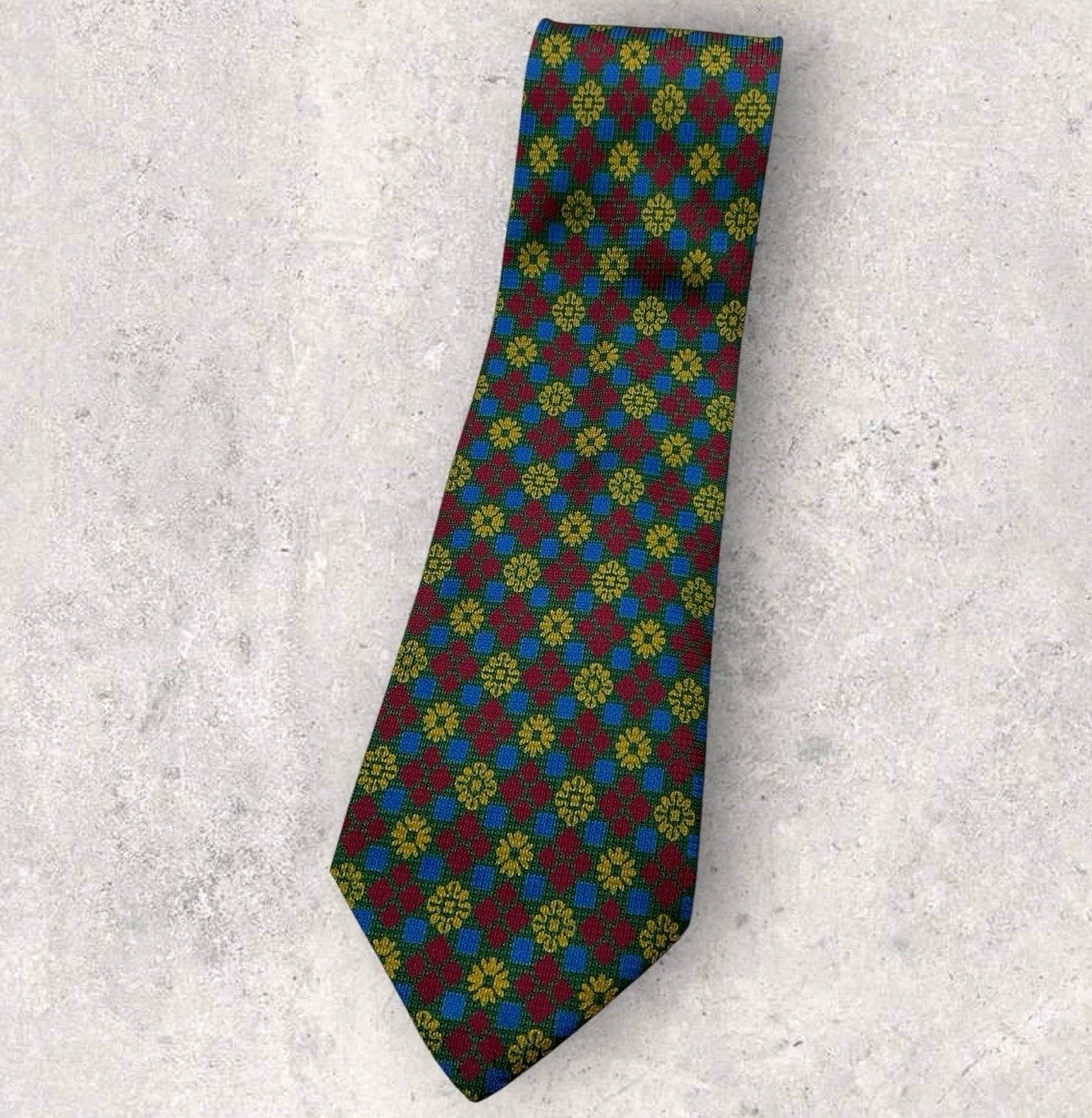 FENDI Men's Silk Tie ITALY LUXURY Green Red Yellow Geometric Floral W:3 ...