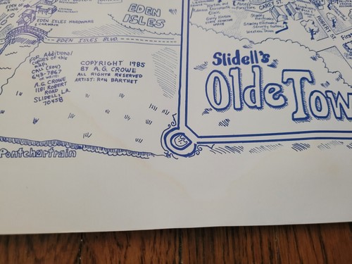 Vintage 1985 Map of Slidell Louisiana signed Ron Barthet Copyright A G ...