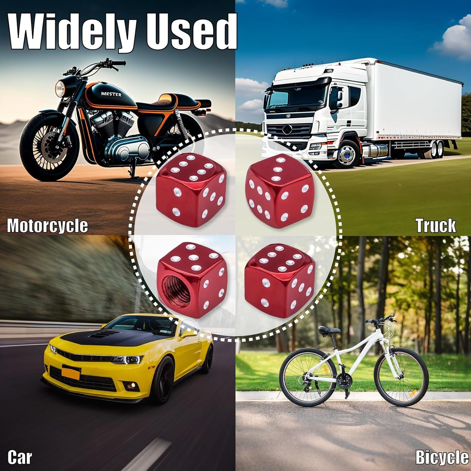 8pcs Dice Style Tire Valve Stem Caps for Car Moto Bicycle Red Aluminum ...