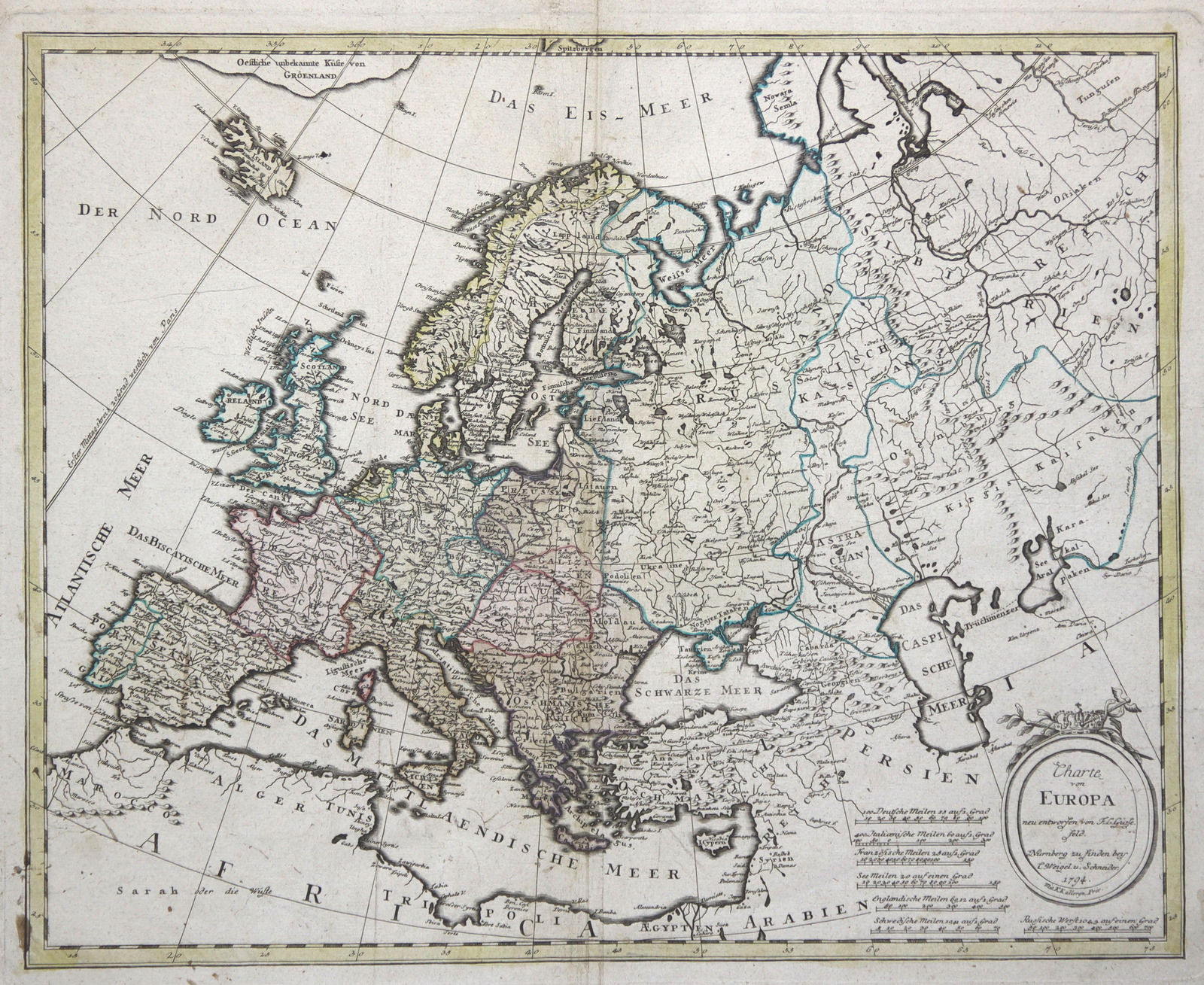 Europe Original Gravure sur Cuivre Carte Géographique Güssefeld 1794 | eBay