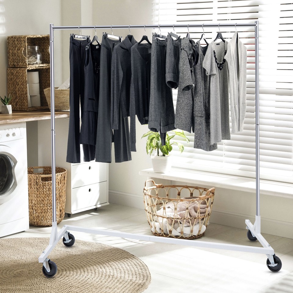Single Garment Rack Rolling Clothing Rack Z-Base Movable Rack Saving ...