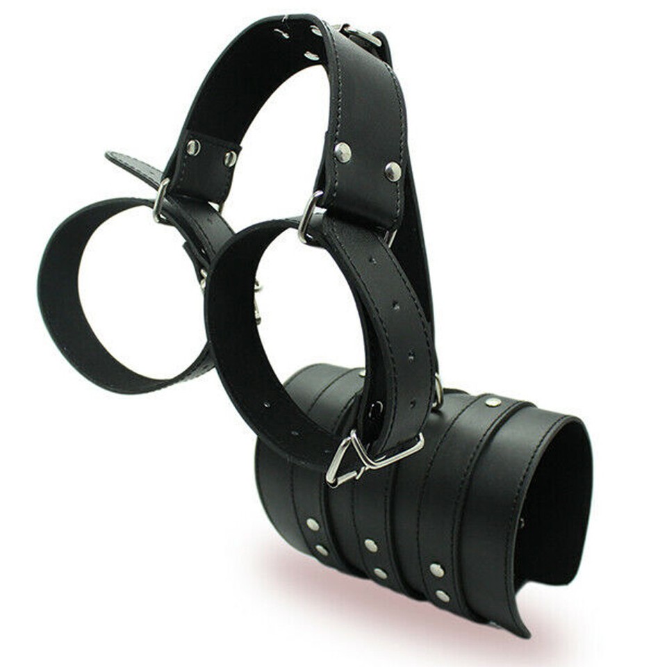 PU Leather Body Harness Restraint Armbinder Behind Back Handcuffs Wrist ...