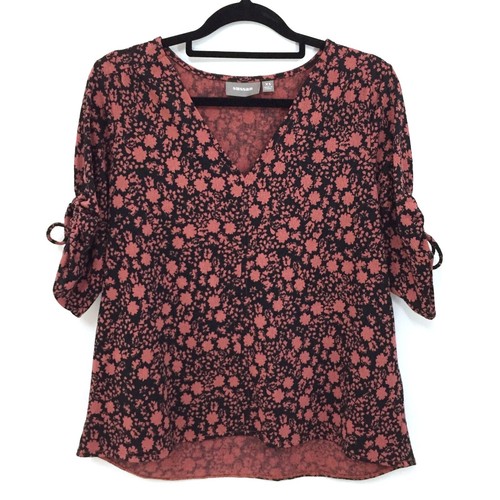 Sussan Womens Size XS Black Orange Floral Print Short Sleeve Stretch ...