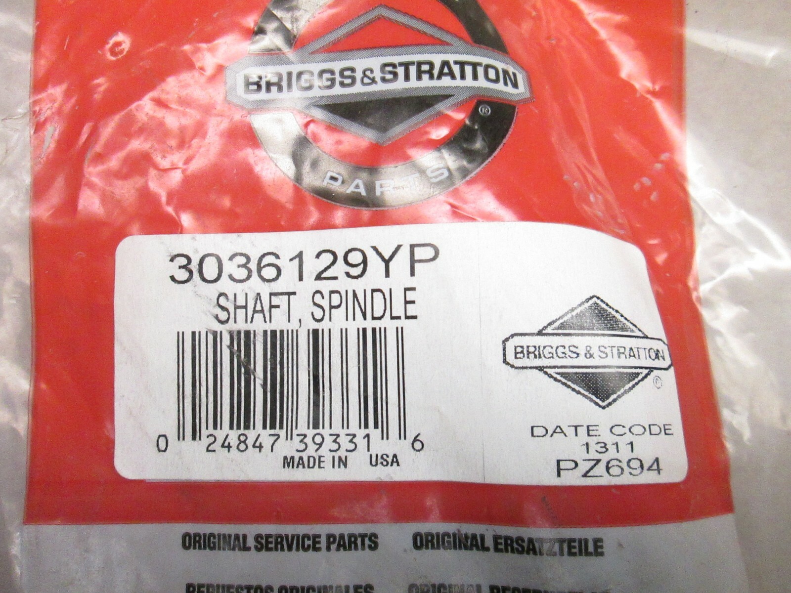 Briggs and Stratton Snapper Spindle Shaft Part Number 3036129YP | eBay