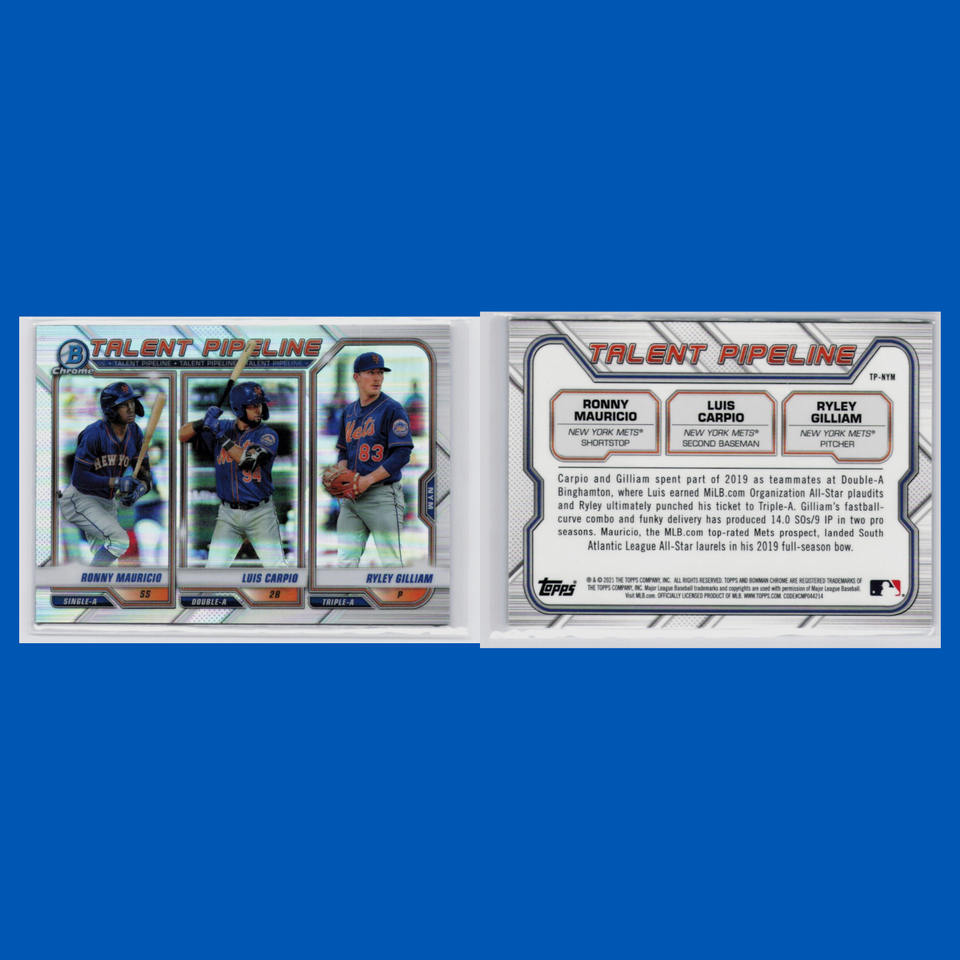 Luis Carpio/Ronny Mauricio/Ryley Gilliam #TP-NYM 2021 Bowman Talent ...