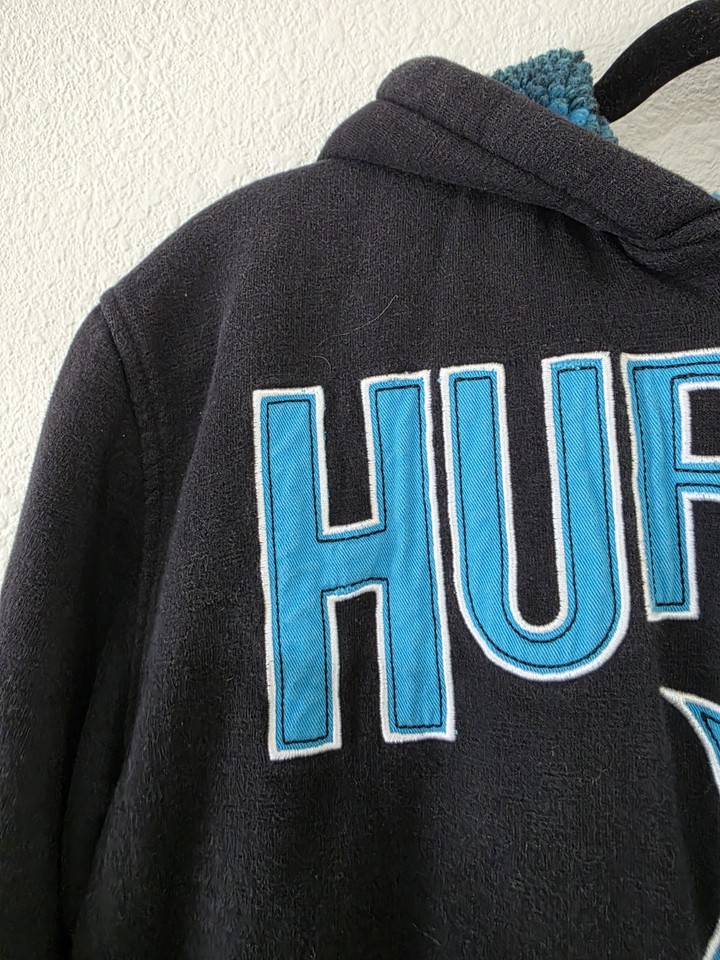 Hurley Boys 14/16 Sherpa Lined Zip Hoodie Black Blue Logo Hooded ...