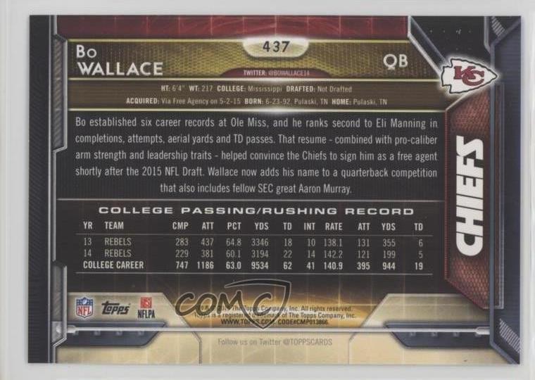 2015 Topps Rookie Bo Wallace #437 Rookie RC | eBay