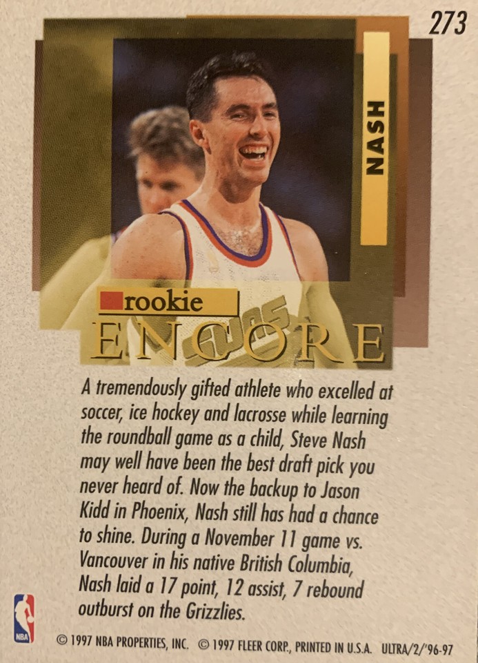 STEVE NASH 🏀 1996-97 FLEER ULTRA ENCORE ROOKIE CARD #273 | eBay