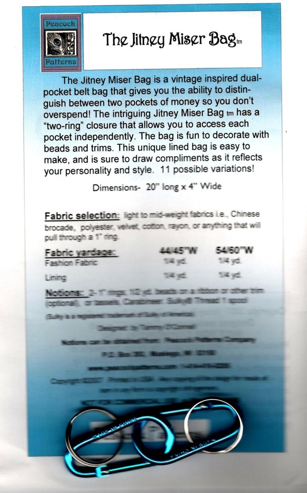 The Jitney Miser Bag Pattern & Hardware by Peacock Patterns | eBay