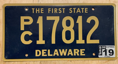 DELAWARE THE FIRST STATE PLEASURE COMMERCIAL LICENSE PLATE " PC 17812 ...