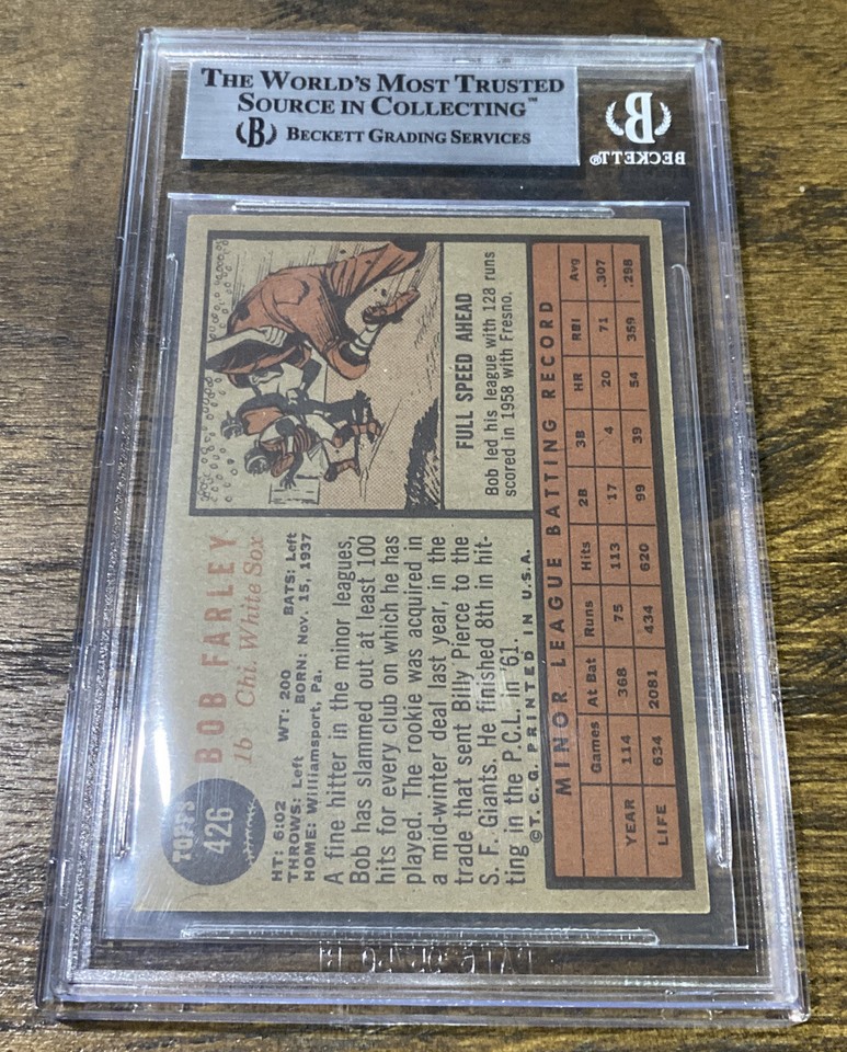 Bob Farley Chicago White Sox Signed Autographed 1962 Topps #426 Beckett ...