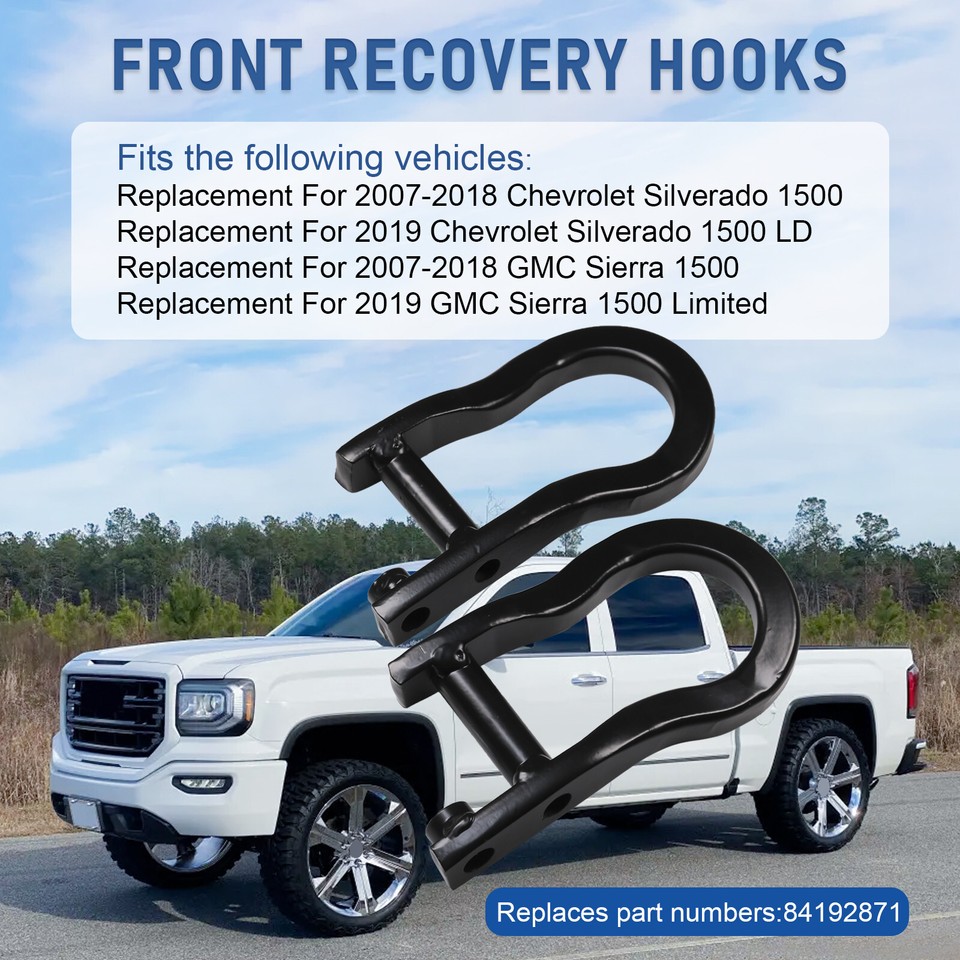 Black Tow Hooks kit For GM Chevrolet Silverado Sierra 1500 2007-2019 ...