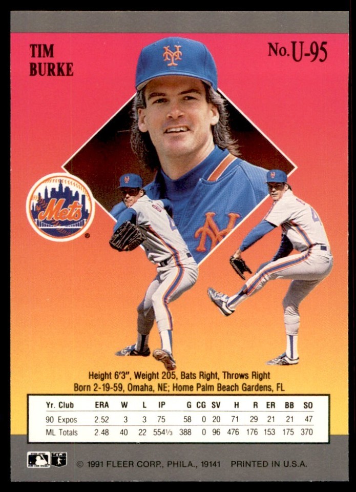 1991 Fleer Ultra Update Tim Burke Baseball Cards #U-95 | eBay