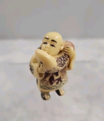 Vintage Chinese Reproduction Carving Cream Colored Resin Natsuki Statue ...