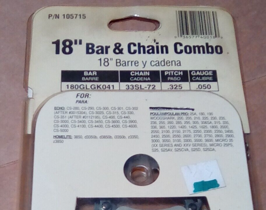 Oregon Pro-Lite 18" Bar 180GLGK041 & Chain 33SL-72 Combo 105715 72 .325 ...