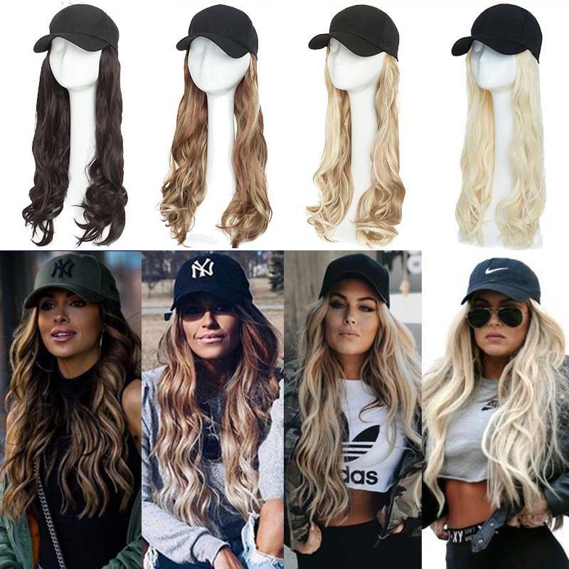 100% Natural Baseball Hat Cap Hair Extensions Real as Human Long Curly ...