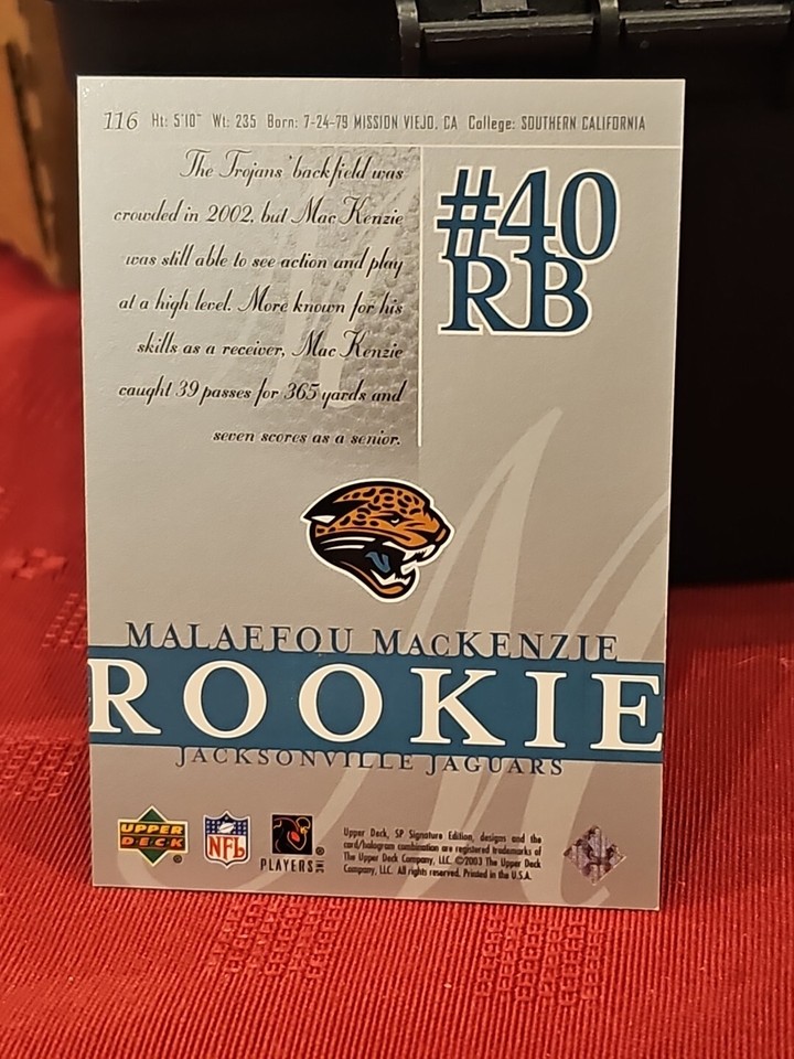 Malaefou Mac Kenzie SP SIGNATURE EDITION LIMITED CARD 476/750 NFL 2003 ...