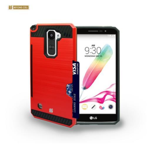 Brushed Metal Texture Case w/Card Holder Anti-Shock Cover for LG Stylo ...