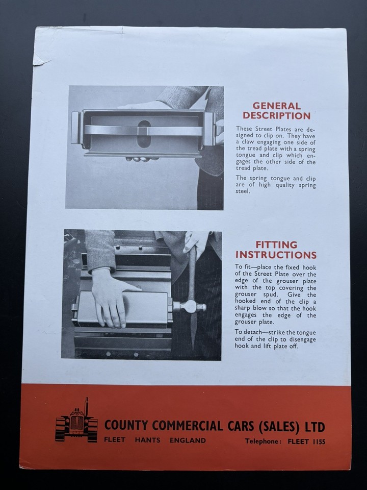 COUNTY CRAWLER TRACTOR BROCHURE SALES LEAFLET STREET PLATE FORDSON ...