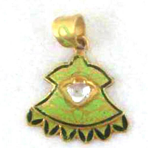 0.24ct Rosecut Diamond Bell Disign Green Pendant With 22k Yellow Gold ...