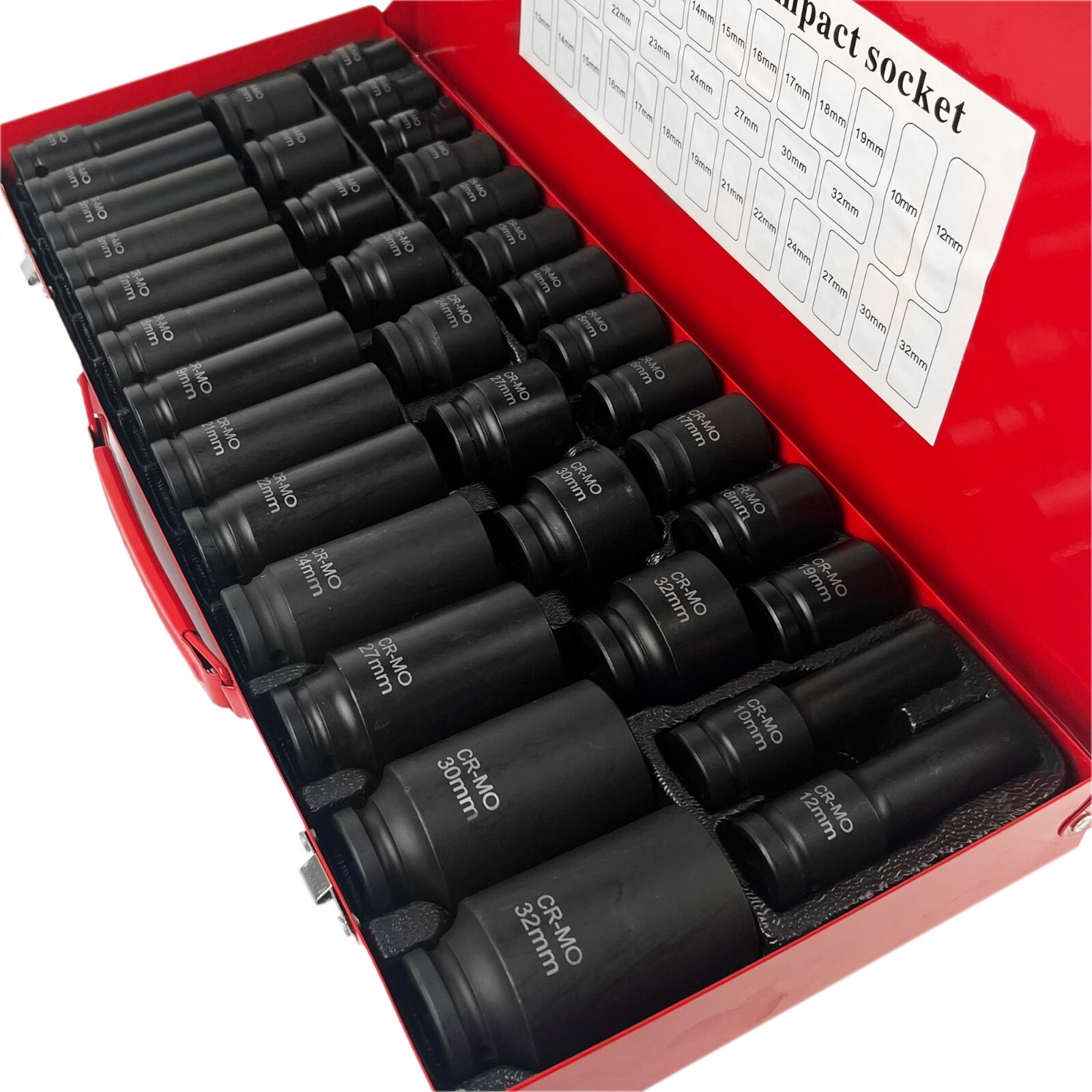 35pcs 1/2" Sq Metric Drive Deep Impact Socket Tool Set Garage Kit 8 ...