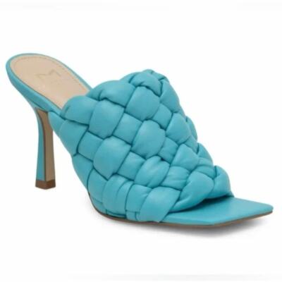 MARC FISHER Dakina Leather Braided Square Toe Slide Sandal Heel ...