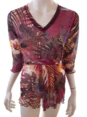 Forgus Size 40 Fuchsia Tunic Blouse Sleeve 3/4 Floral Leaves | eBay ...